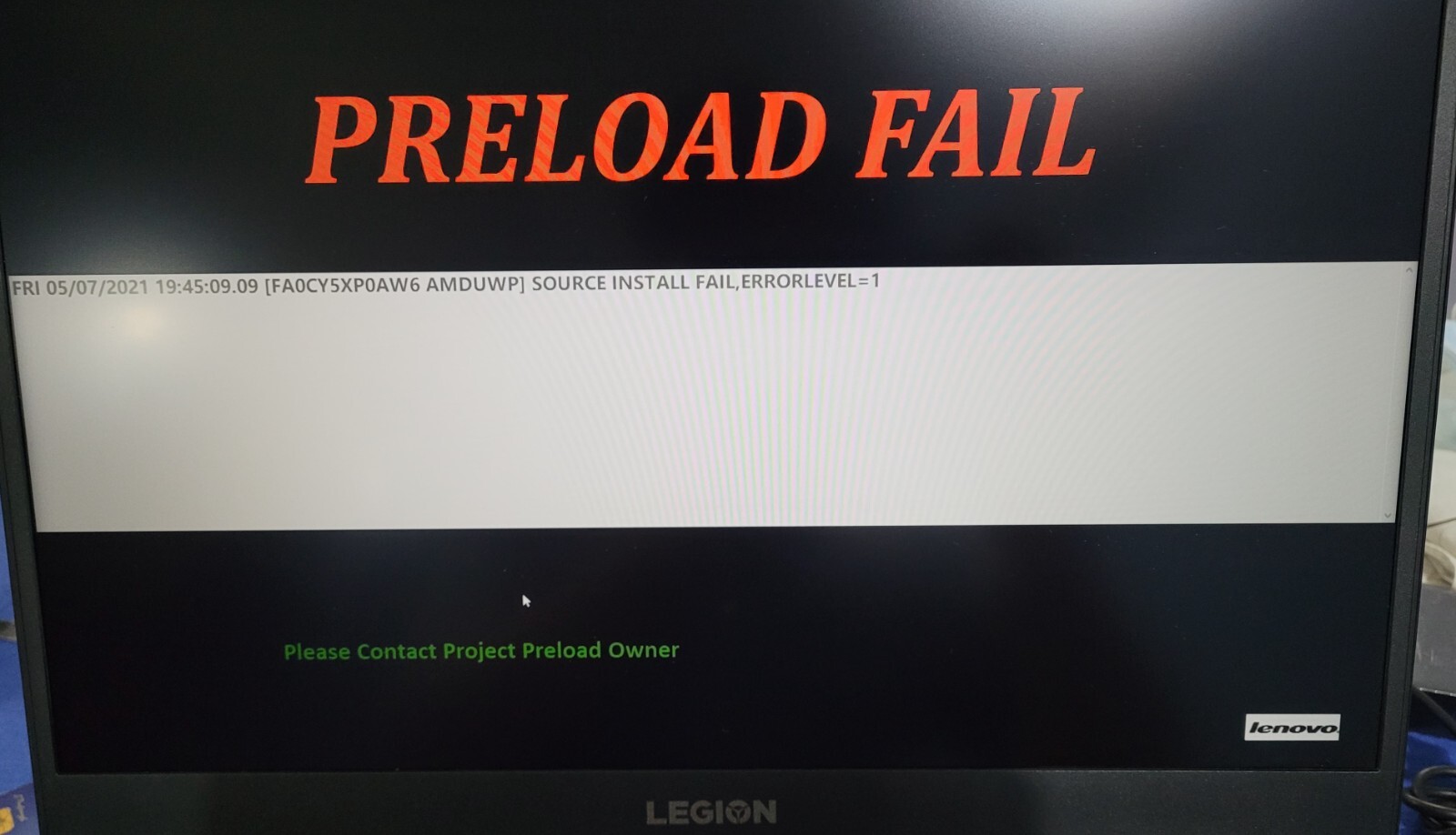How can I fix "Preload Fail" issue on Legion 5-15ARH05-English Community